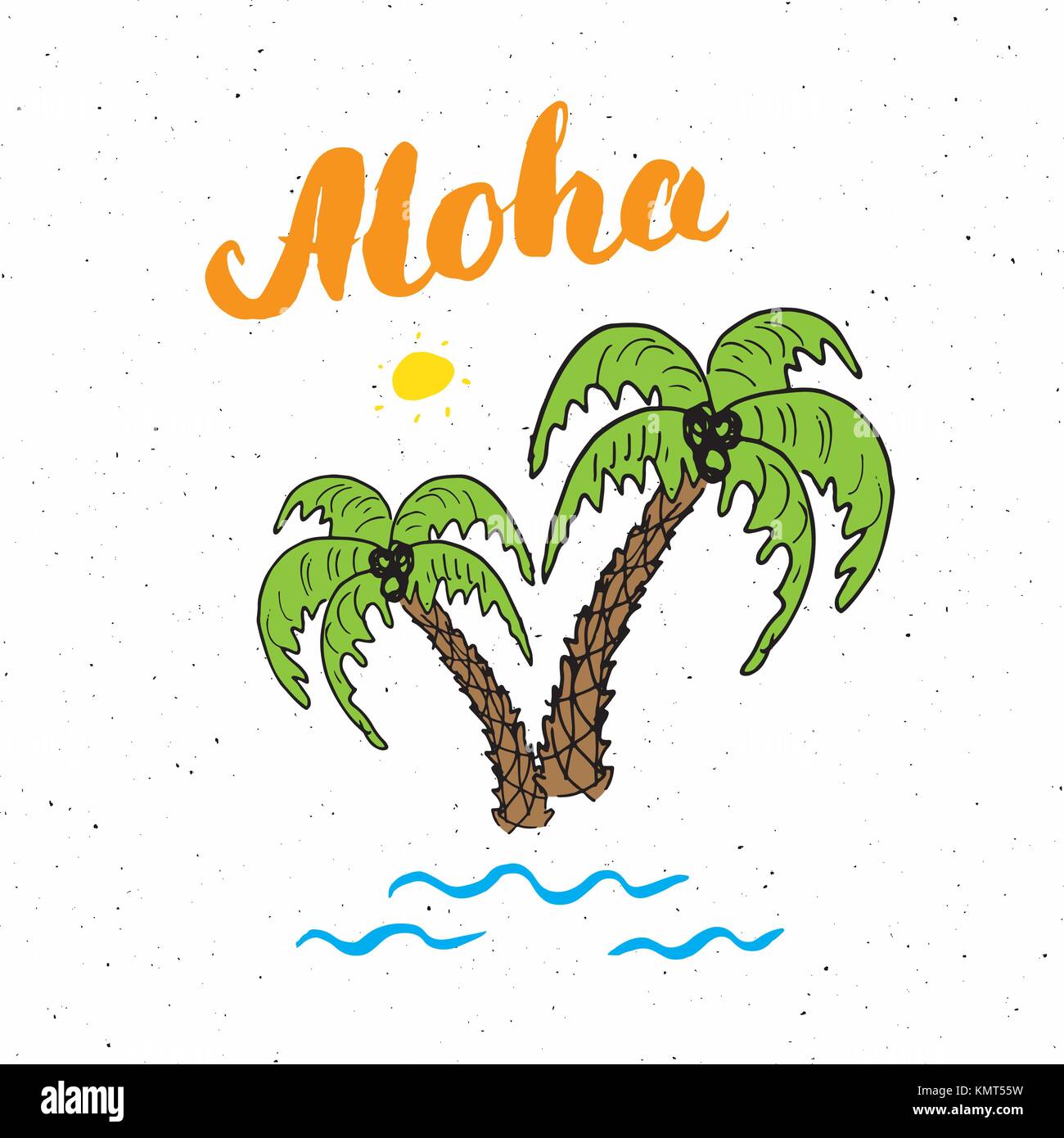 Lettering word aloha with Hand drawn Sketch palm trees typographic ...