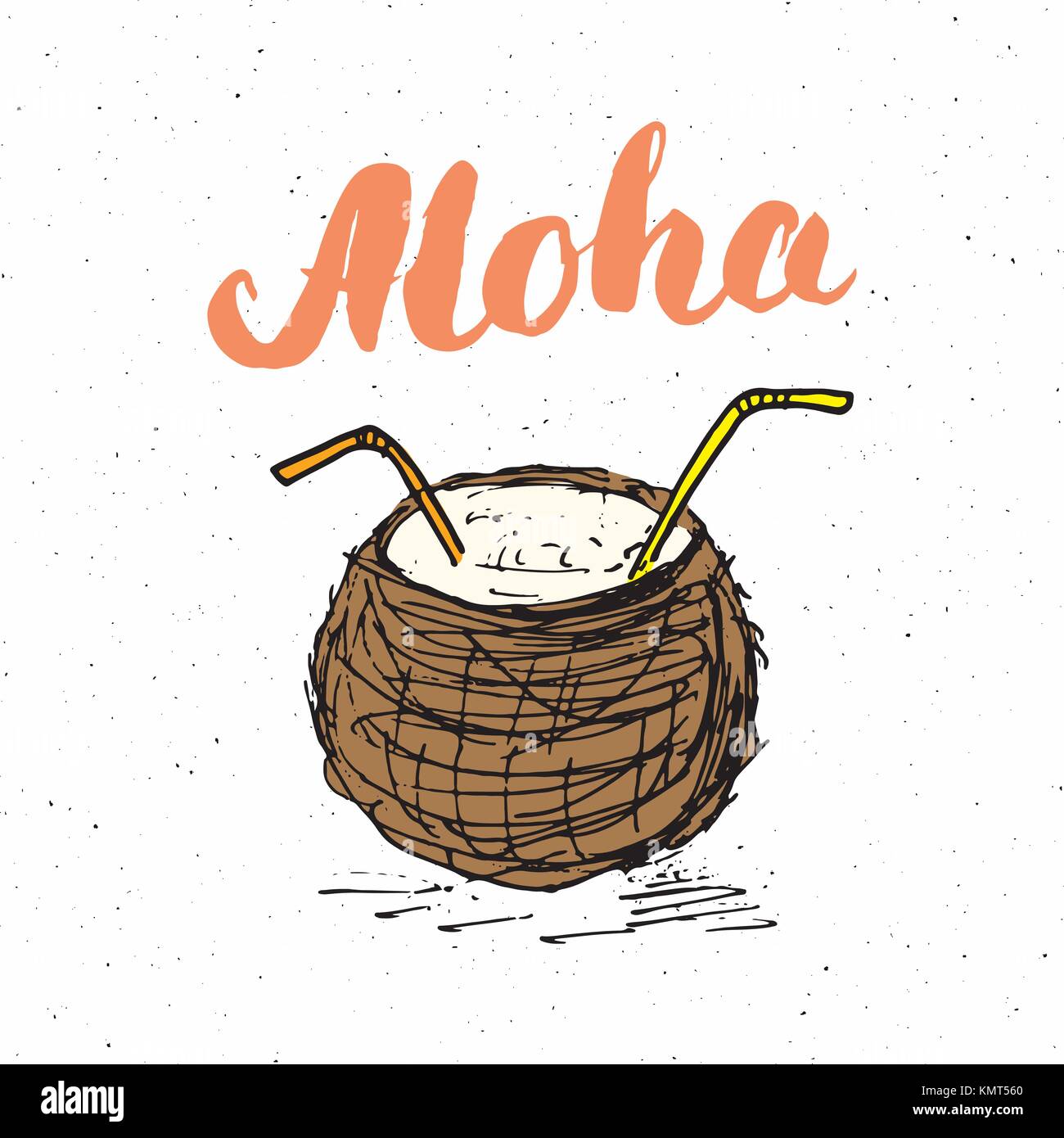 Lettering word aloha with Hand drawn Sketch coconut typographic design ...