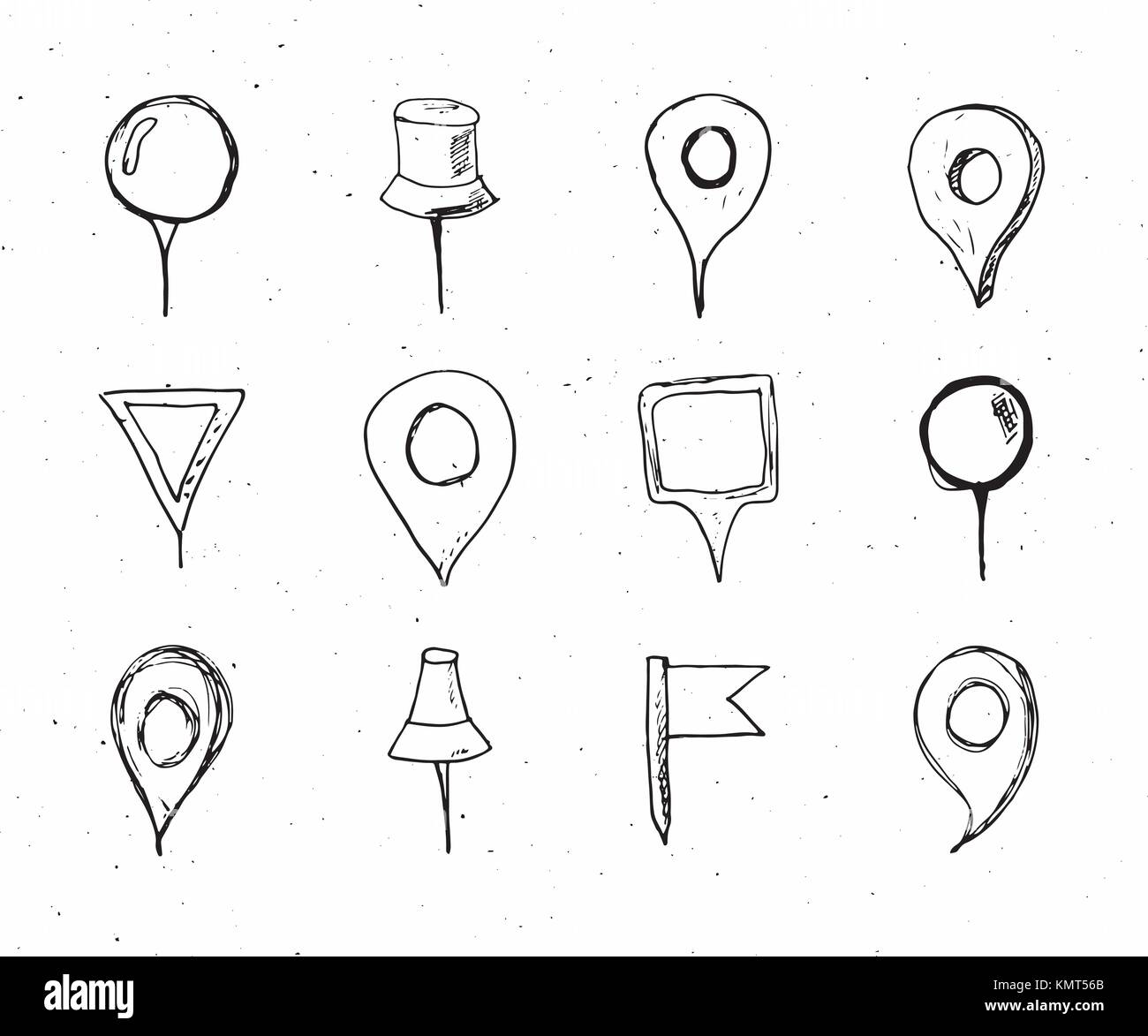Map pointers hand drawn sketch set, navigation pins doodle vector illstration isolated on white ...