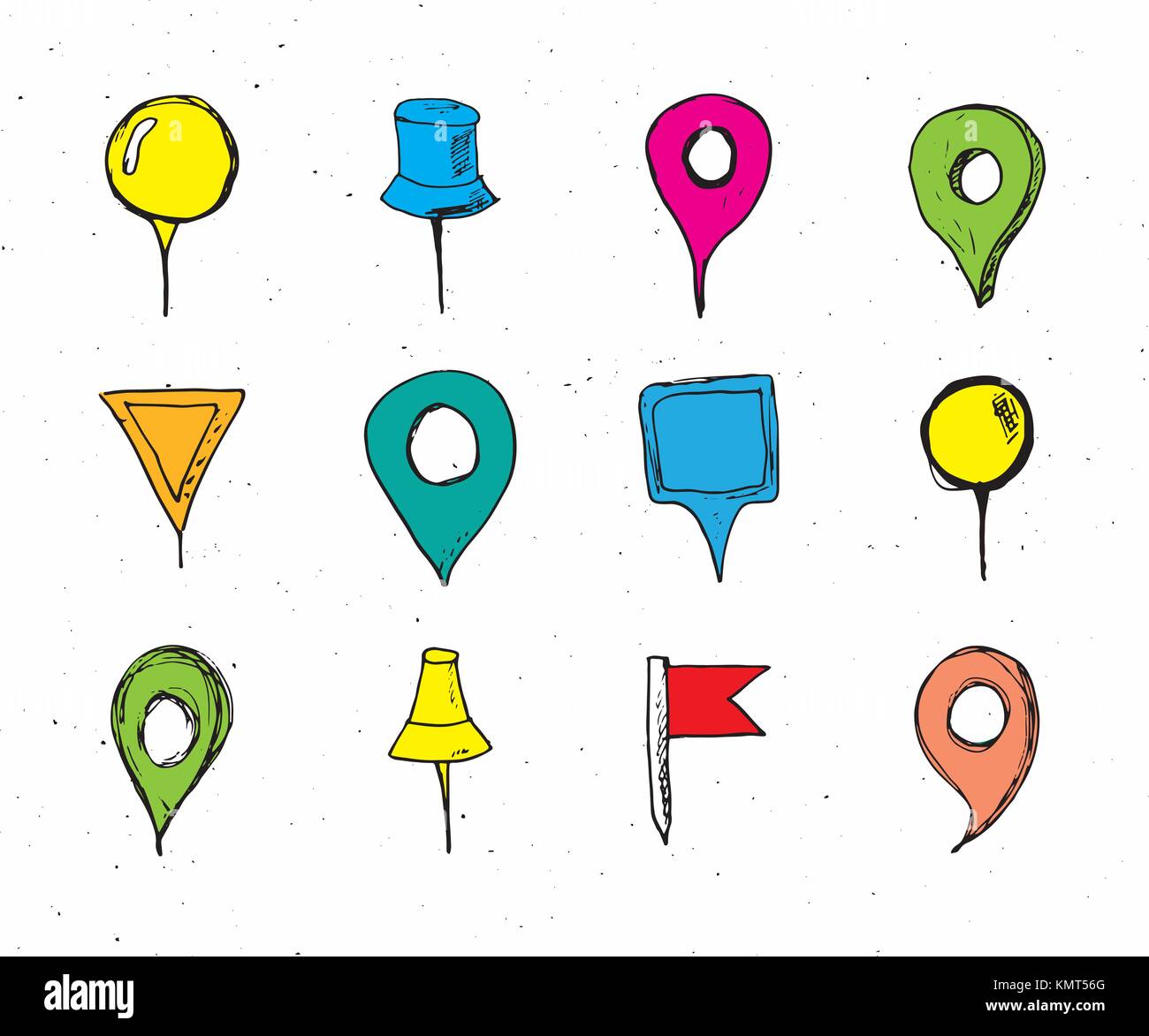 Map pointers hand drawn sketch set, navigation pins doodle vector illstration isolated on white ...