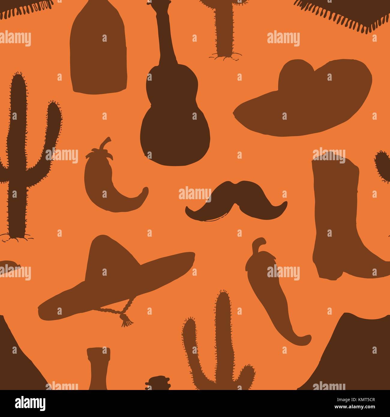 Mexico seamless pattern doodle elements, Hand drawn sketch silhouette ...