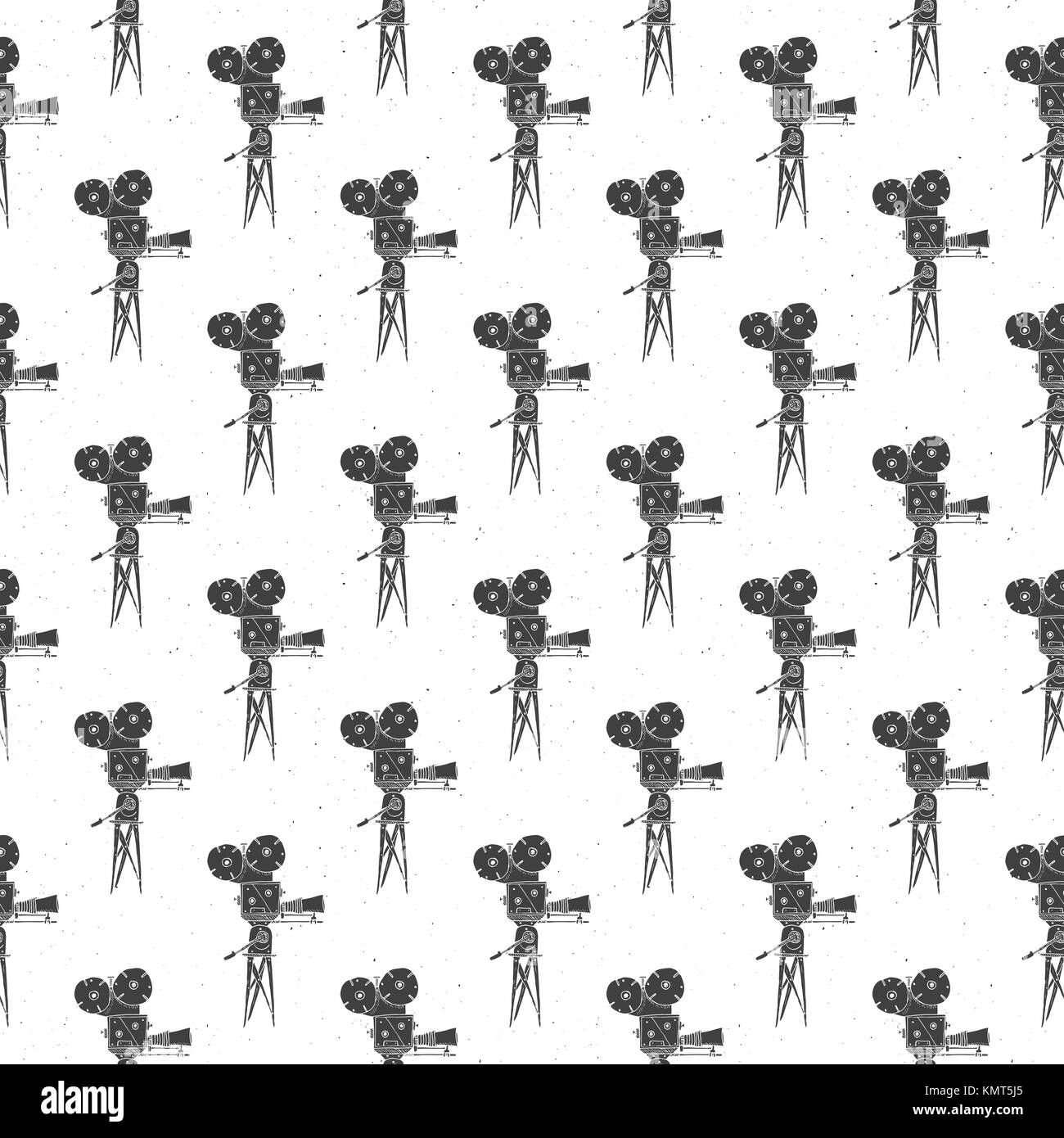 Camera vintage seamless pattern, handdrawn sketch, retro movie and film ...