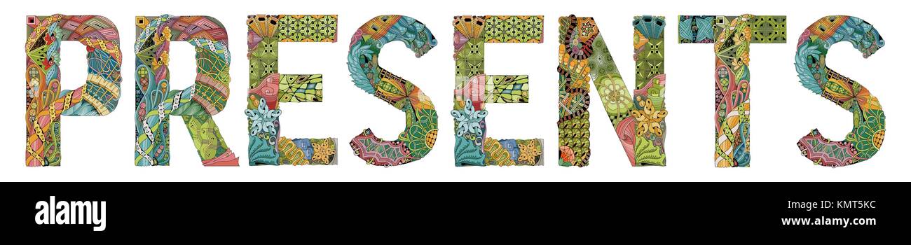 Hand-painted art design. Hand drawn illustration words PRESENTS for t ...