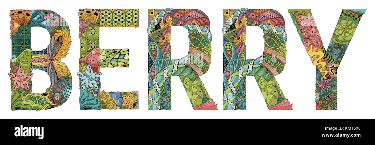 Hand-painted art design. Hand drawn illustration words BERRY for t ...