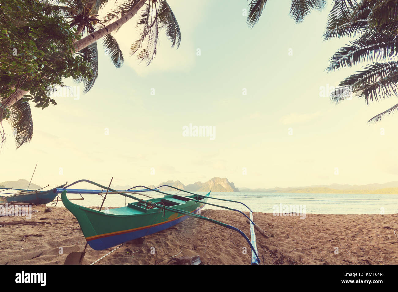 Traditional Philippino boat in the sea, Palawan island, Philippines ...