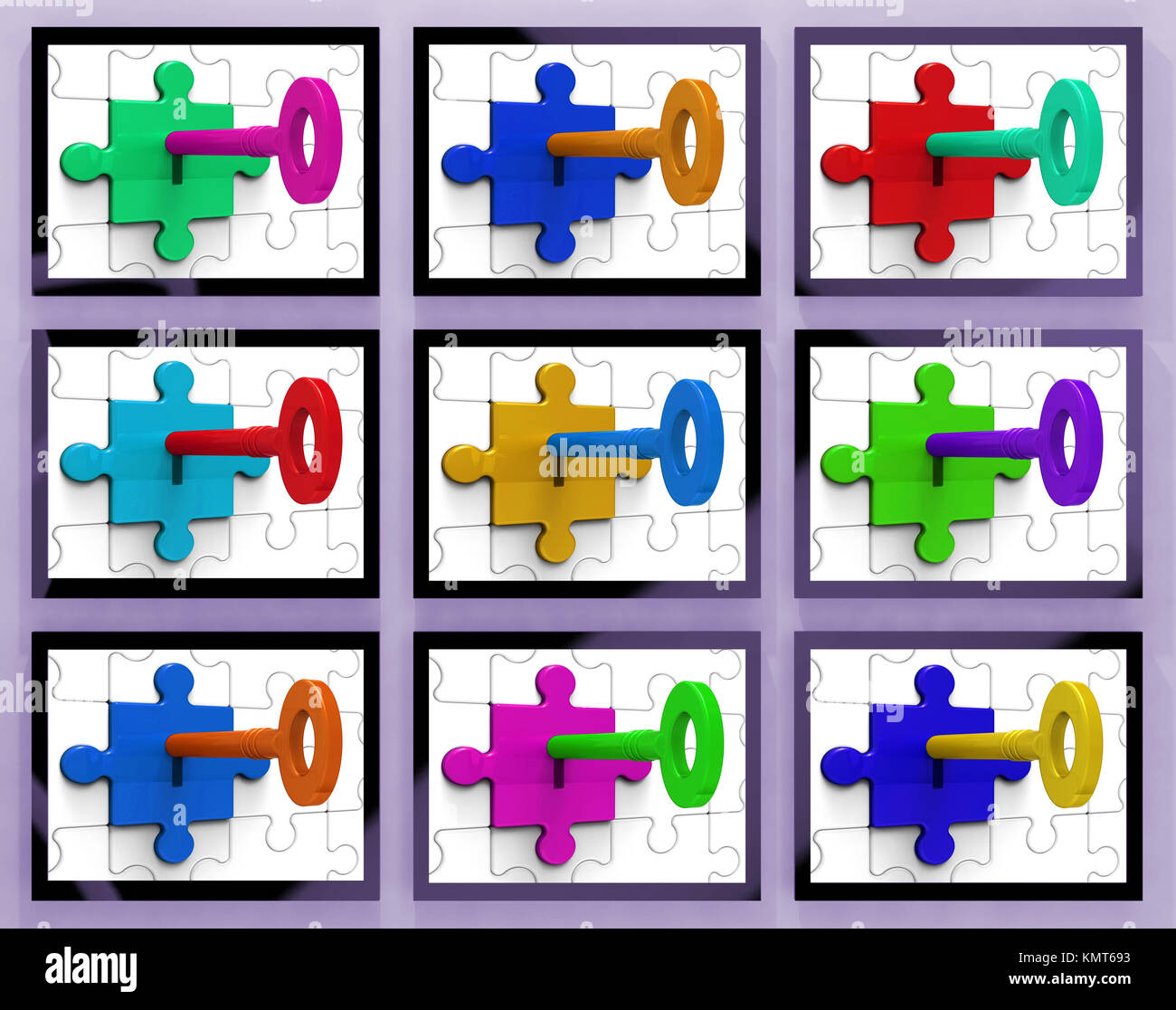 Keys In Locks On Monitors Showing Secrecy And Hidden Secrets Stock ...