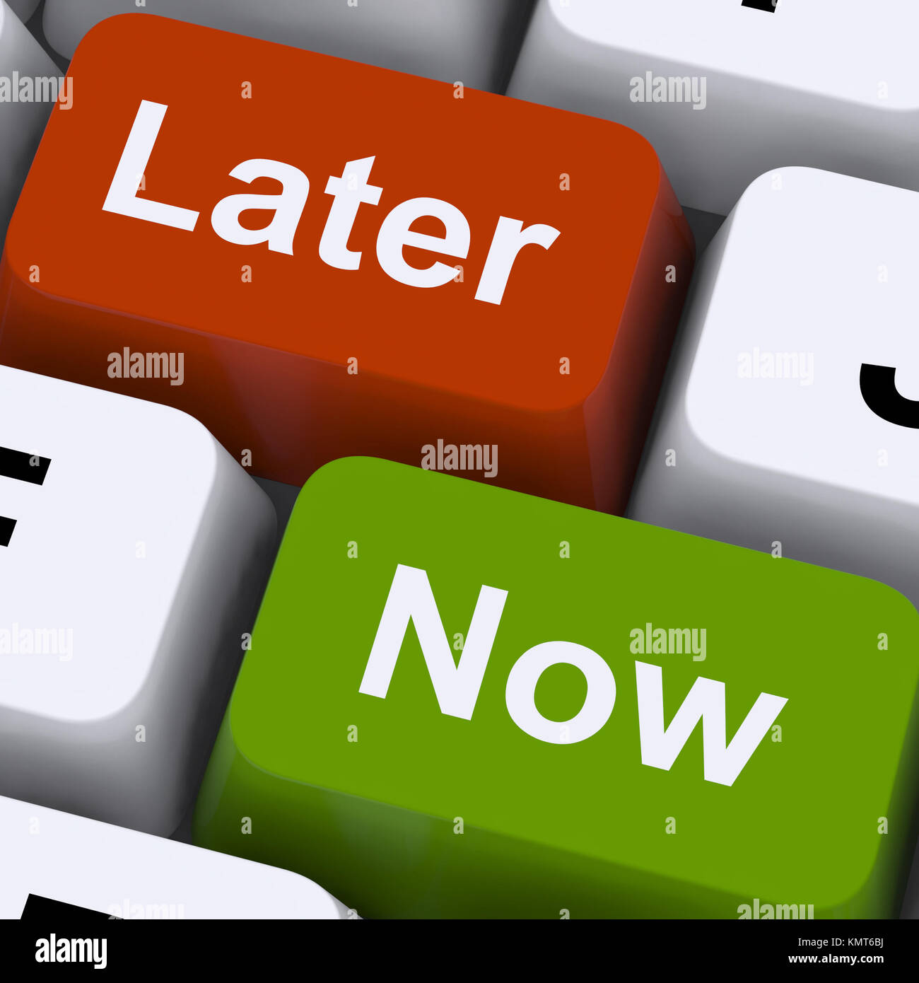 Now Or Later Keys Showing Delay Deadlines And Urgency Stock Photo - Alamy