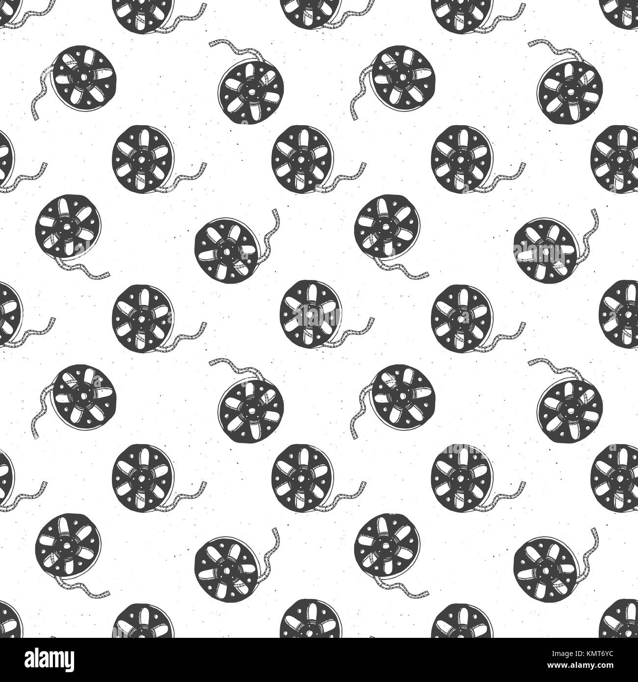 Cinema tape and film reel vintage seamless pattern, handdrawn sketch ...