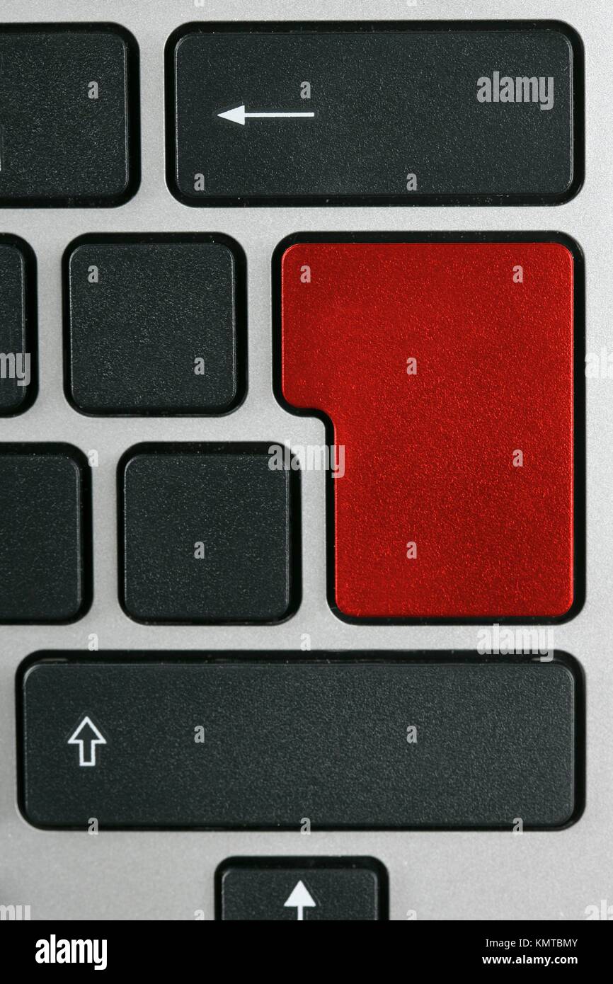 Keyboard with enter key in red color, copy space Stock Photo - Alamy