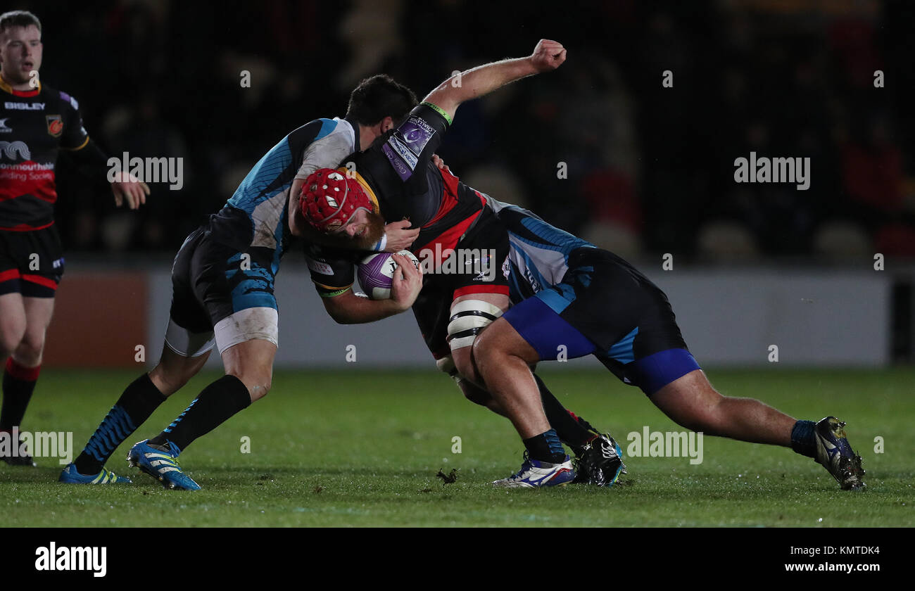 Dragons Joseph Davies is held up during the European Rugby Challenge ...