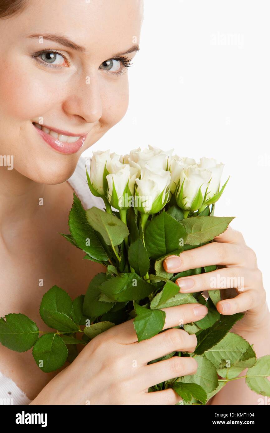 portrait of woman with roses Stock Photo - Alamy