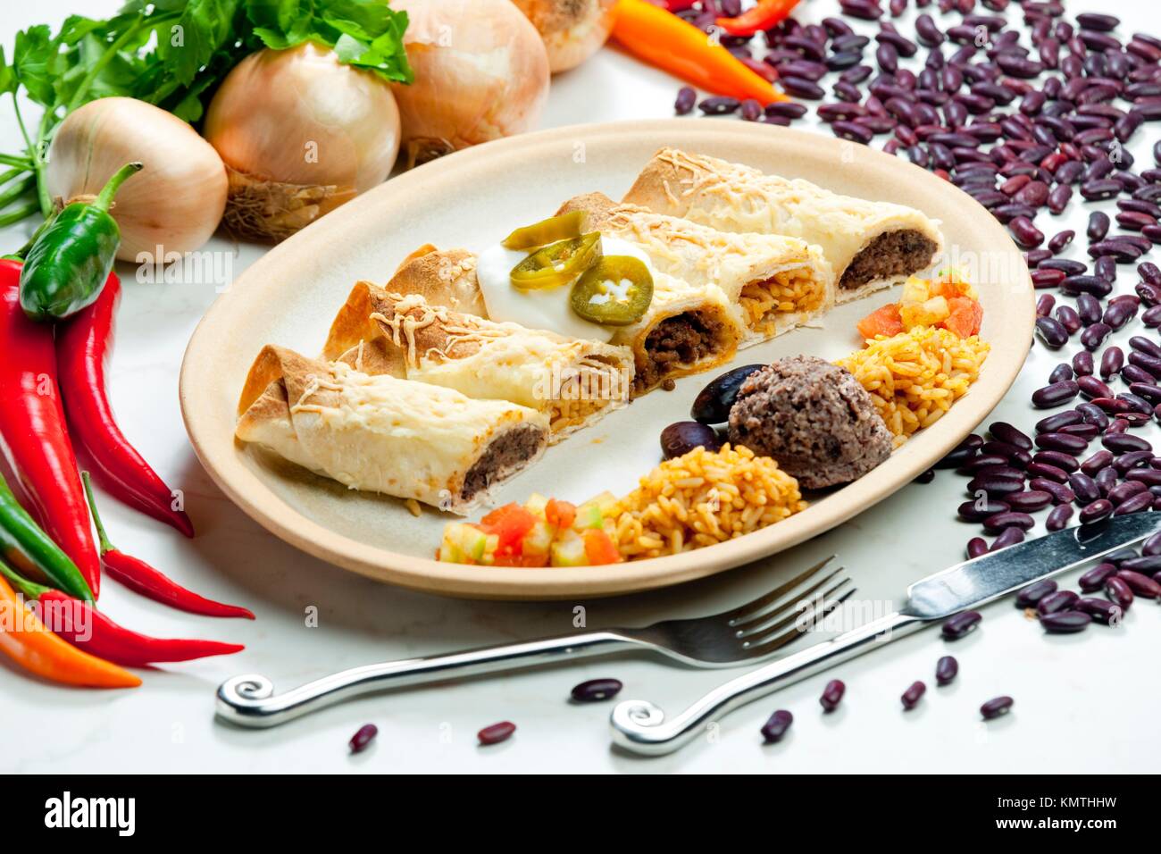 burritos with beans and rice Stock Photo - Alamy