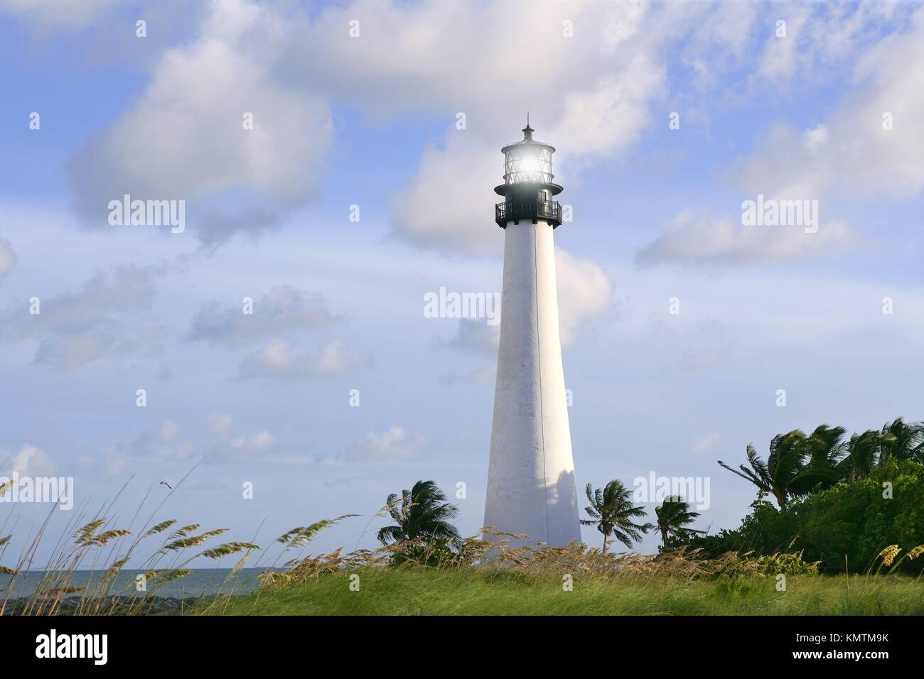 Lighthouse in Key Biscayne Florida sunset blue sky Stock Photo - Alamy