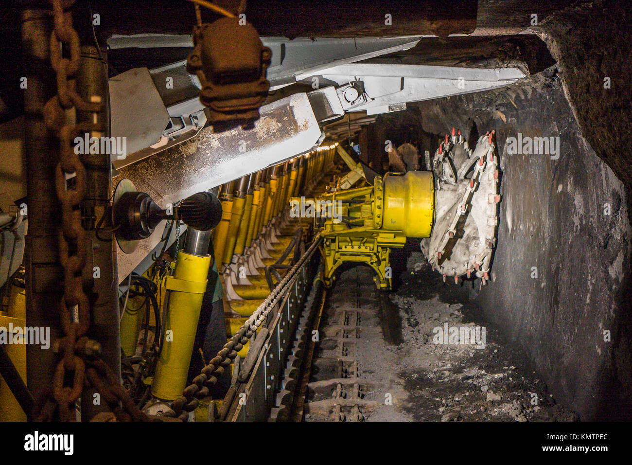 Ruda Slaska, Poland - July 16, 2017: A shearer machine working in a ...