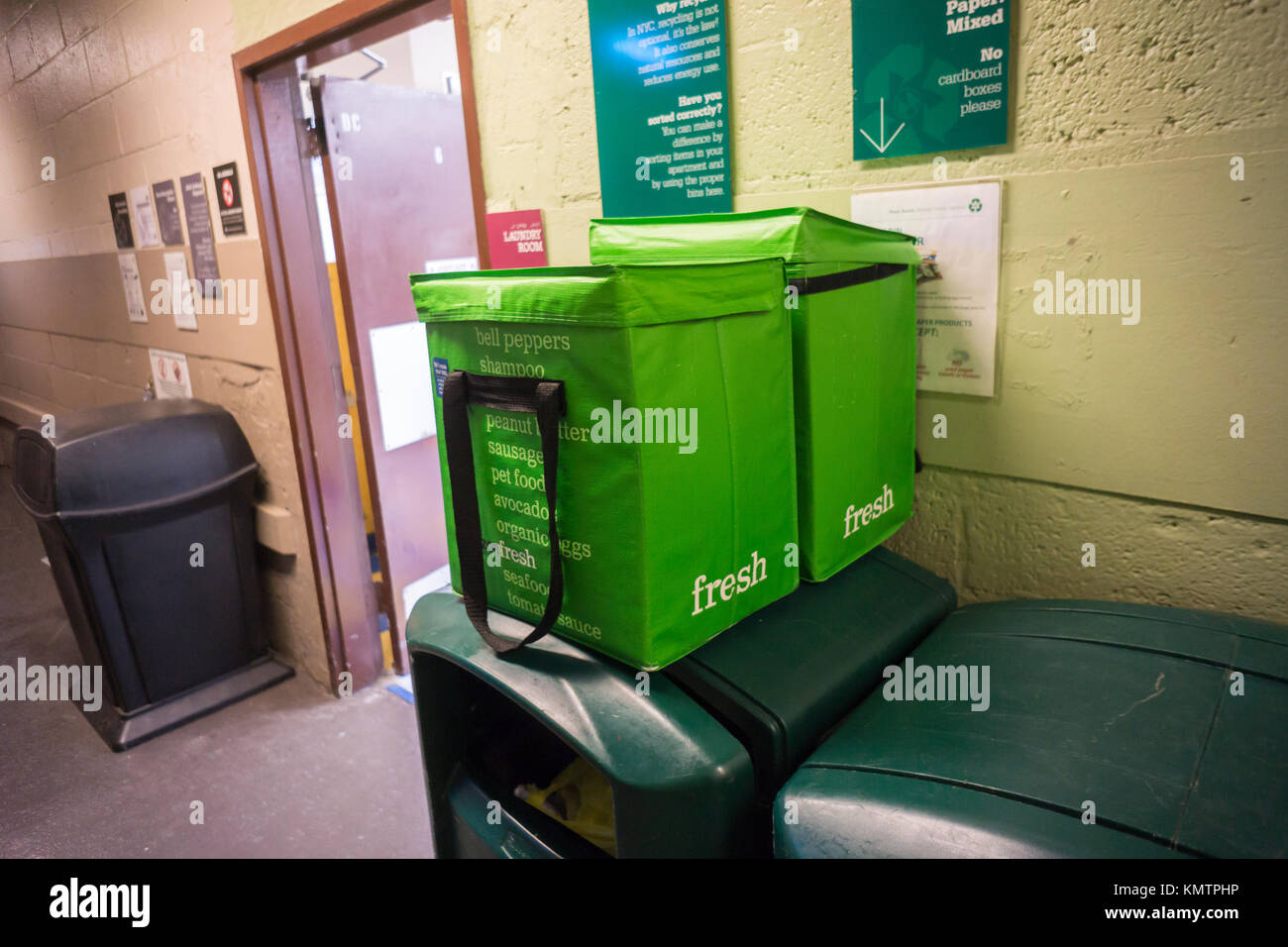 A pair of reusable totes from Amazon Fresh discarded in the recycling ...