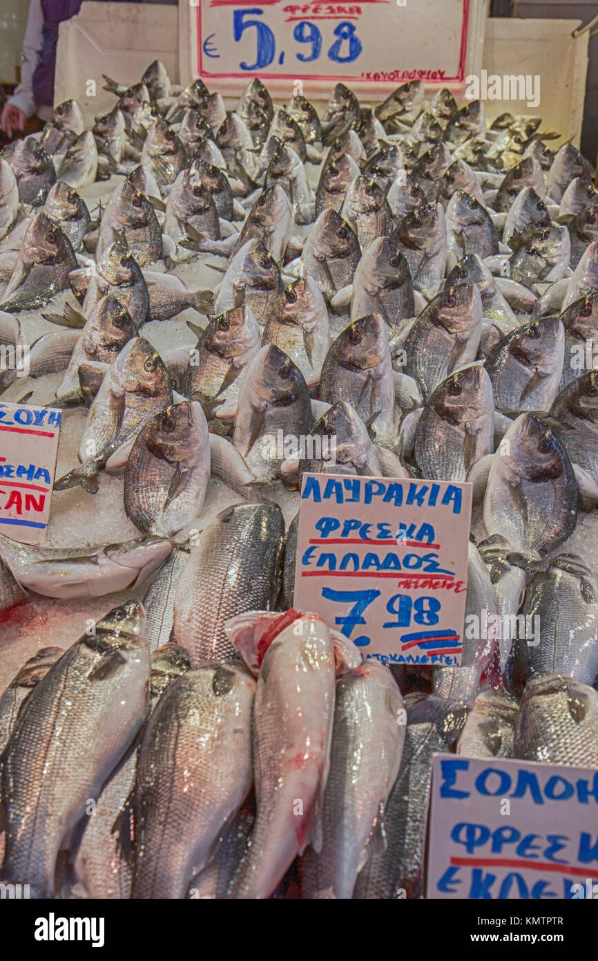 Athens, Greece, - April 06, 2015: City Market. Stand with seafood ...