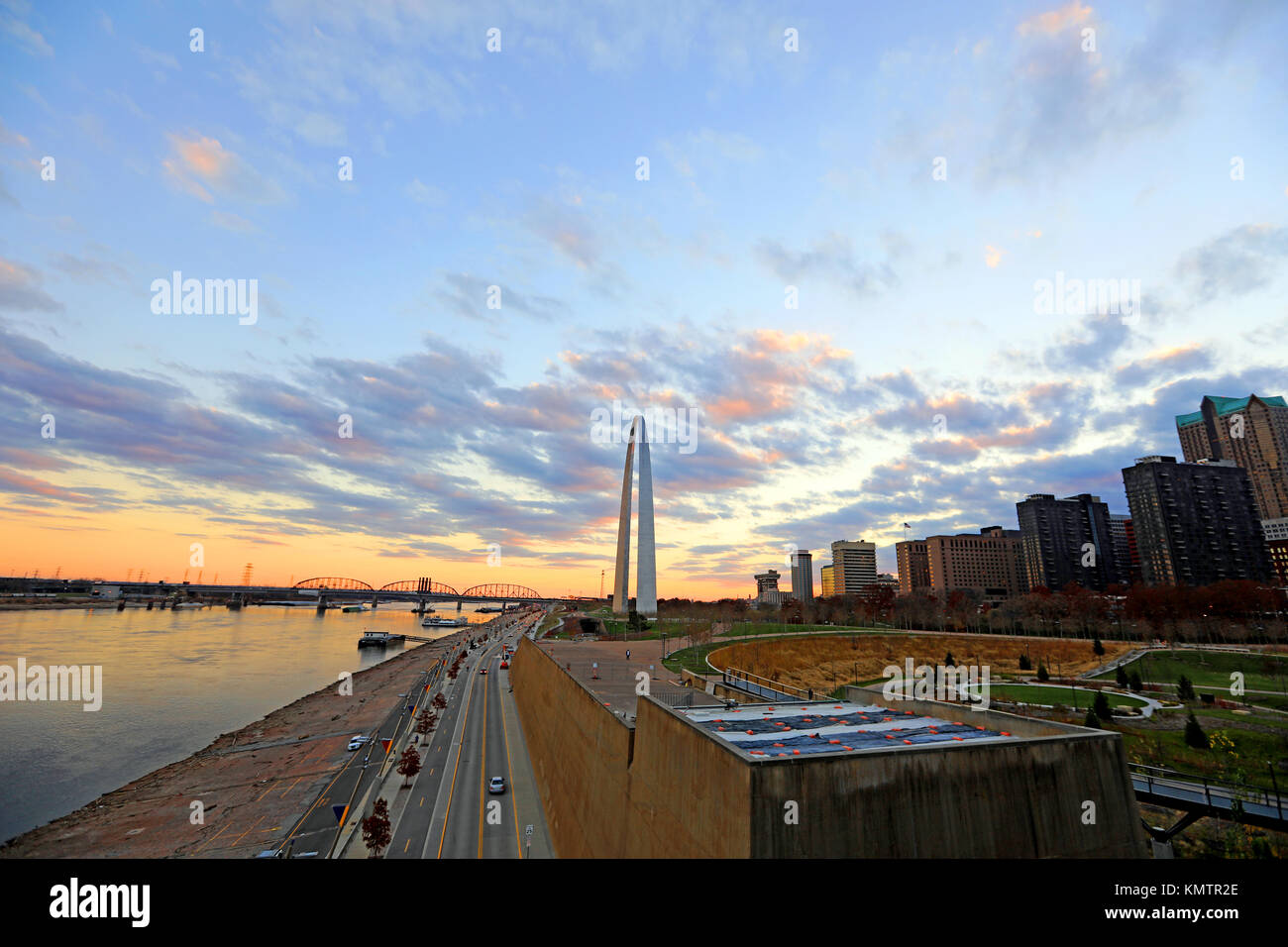 St. Louis, Missouri and the Gateway Arch from Eads Bridge Stock Photo ...