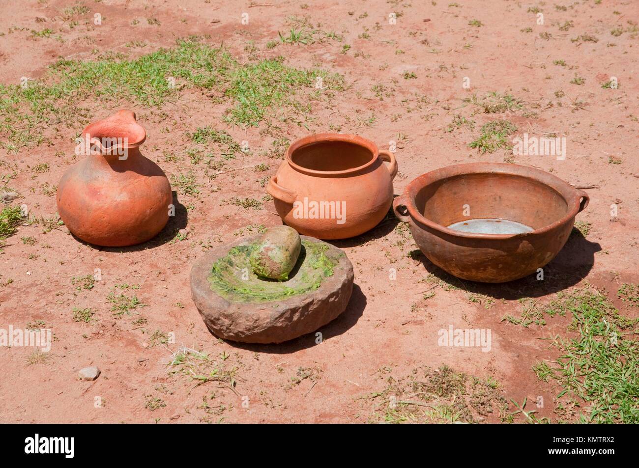 Clay pots on Taquile Island in Lake Titicaca, Peru, South America Stock ...