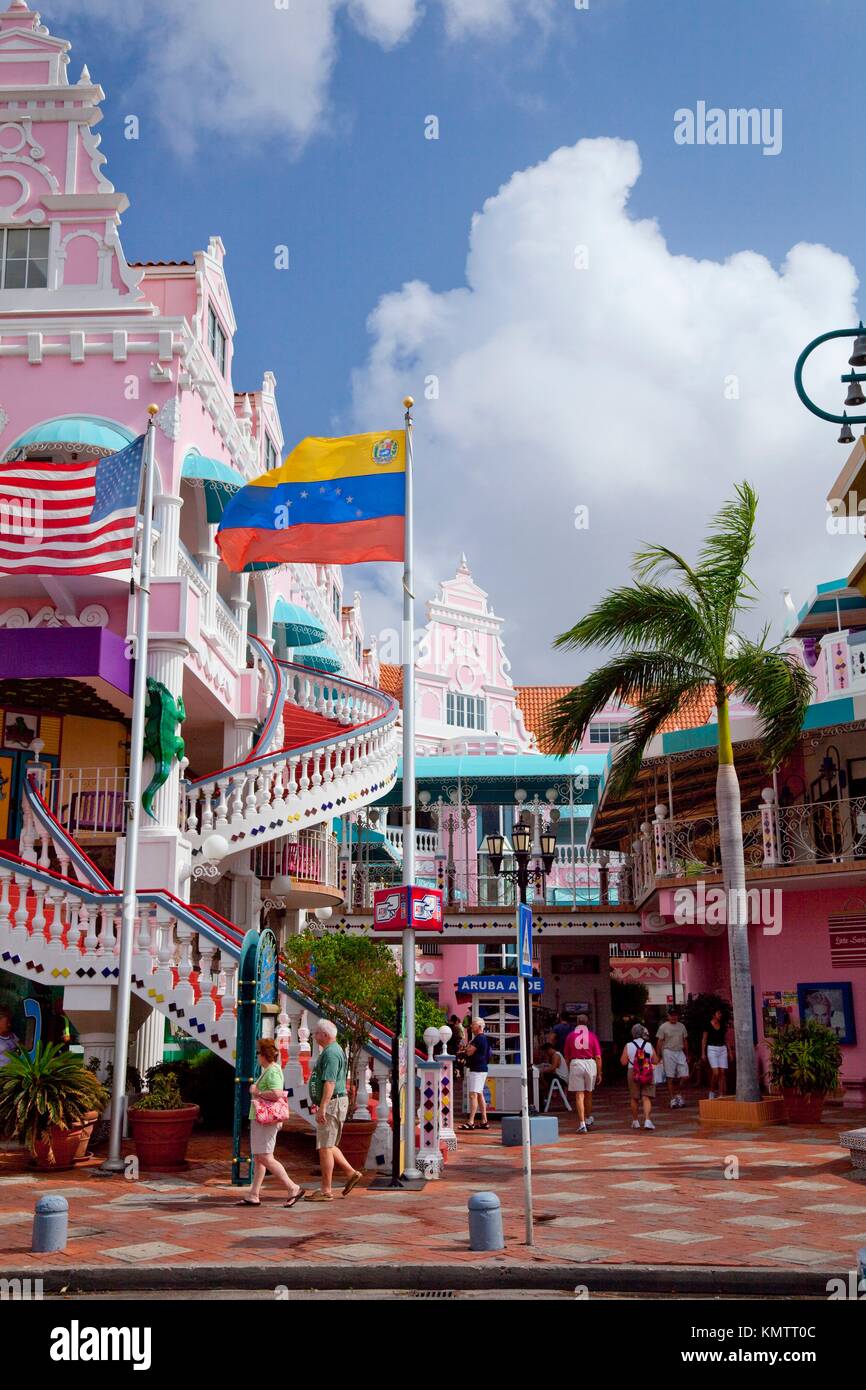 The streets with dutch architecture in Aruba, Netherland Antilles Stock ...