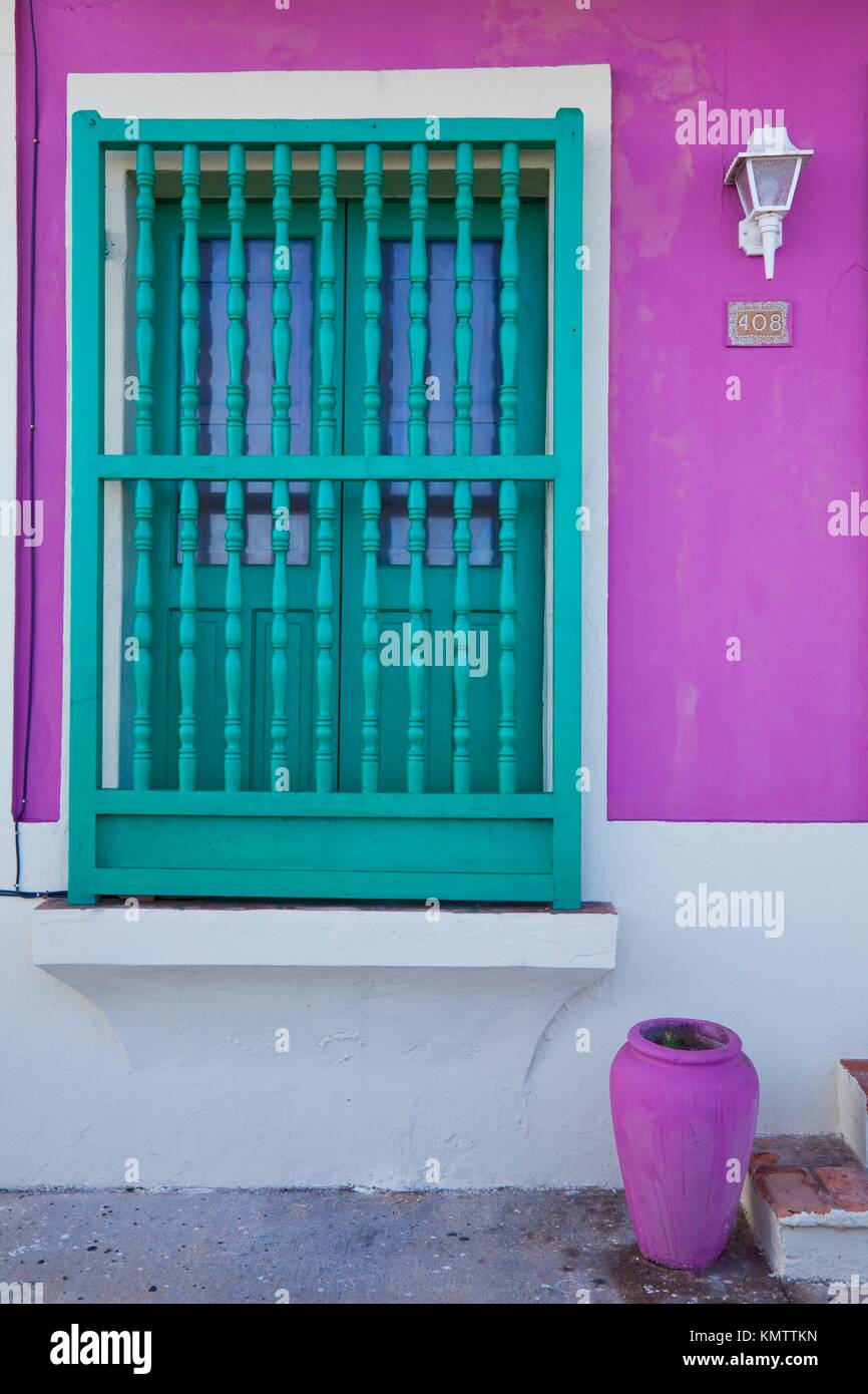 Buildings with balconies, window and doors in San Juan, Puerto Rico ...