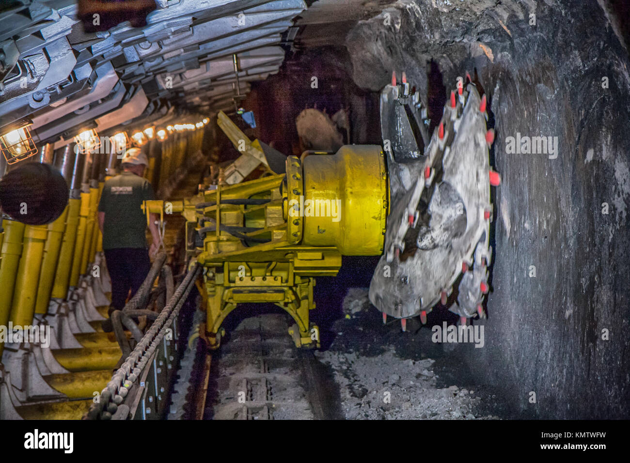 Ruda Slaska, Poland - July 16, 2017: A shearer machine working in a ...