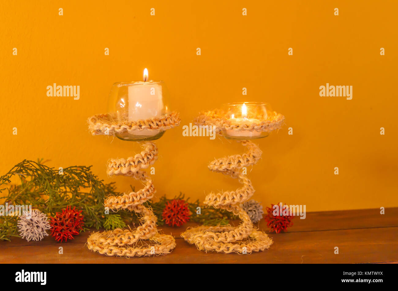 rustic handmade candlesticks made with recycled materials Stock Photo ...