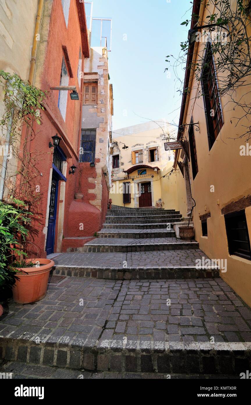 Narrow aisle at Chania, Crete, Greece Stock Photo - Alamy