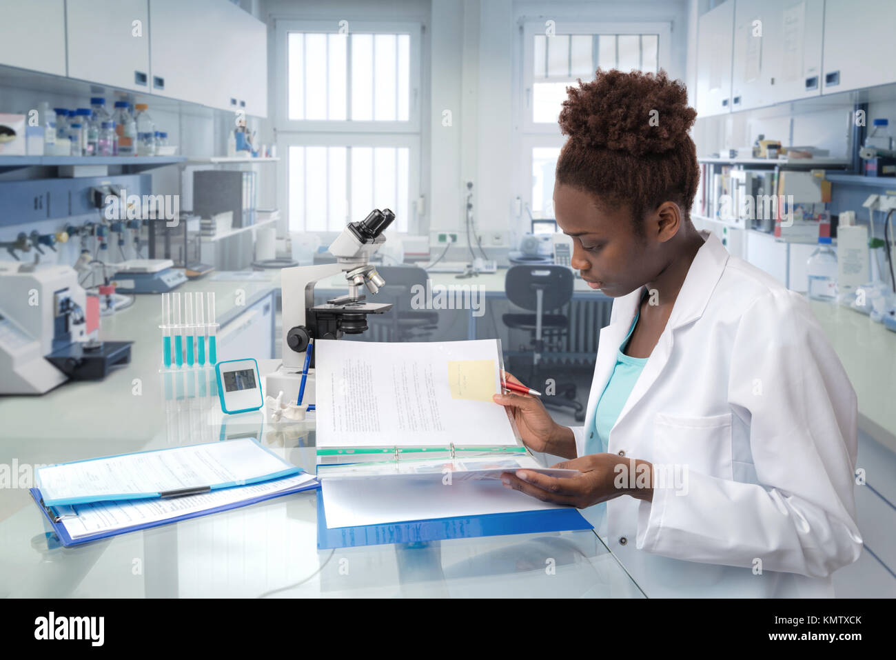 African scientist, medical worker, tech or graduate student works in ...