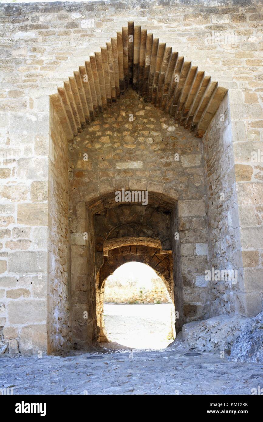 several architectonic arch styles on stone castle in Spain Stock Photo ...