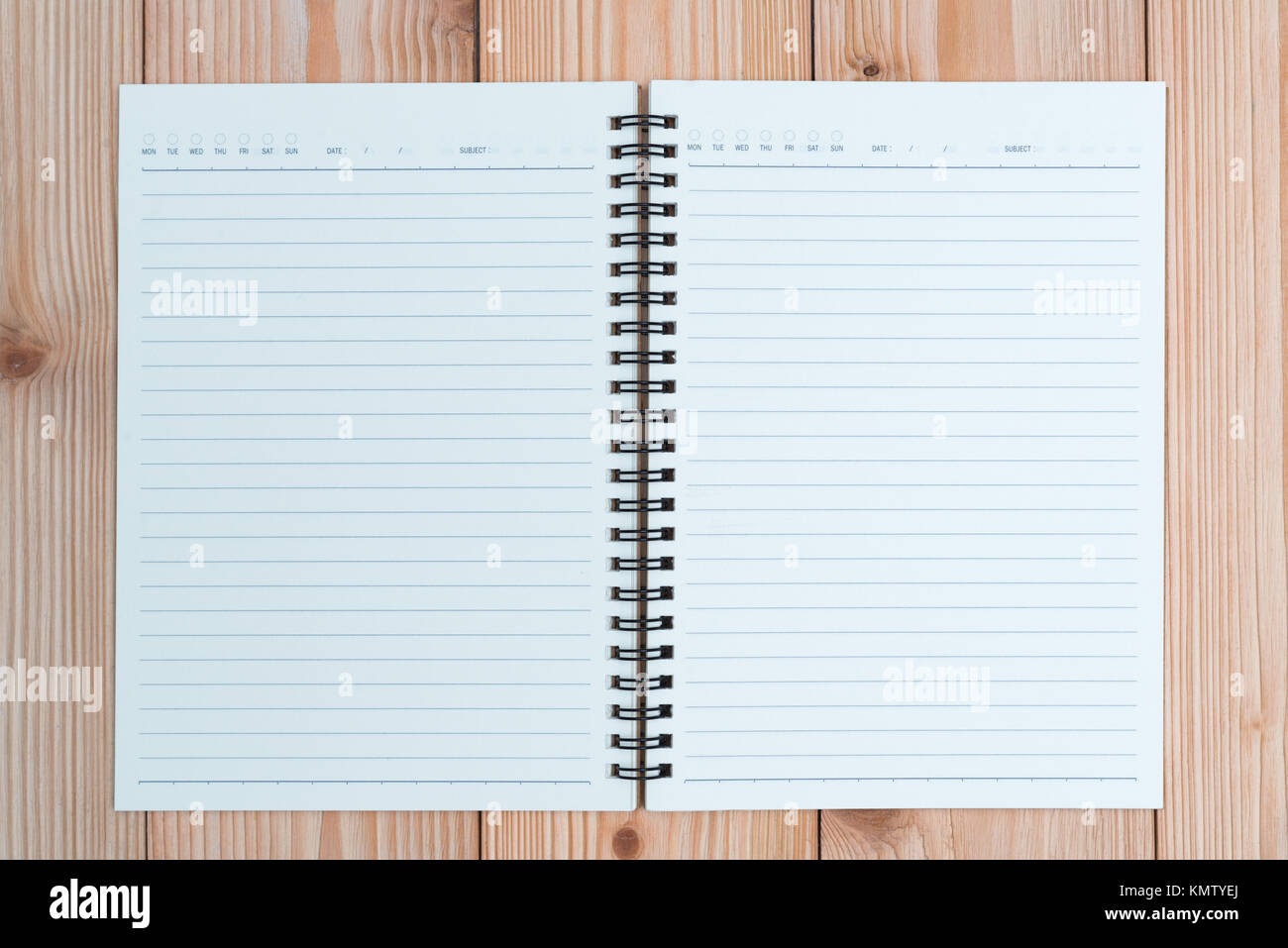 Notebook on wood table top view with copy space, menu mockup Stock ...