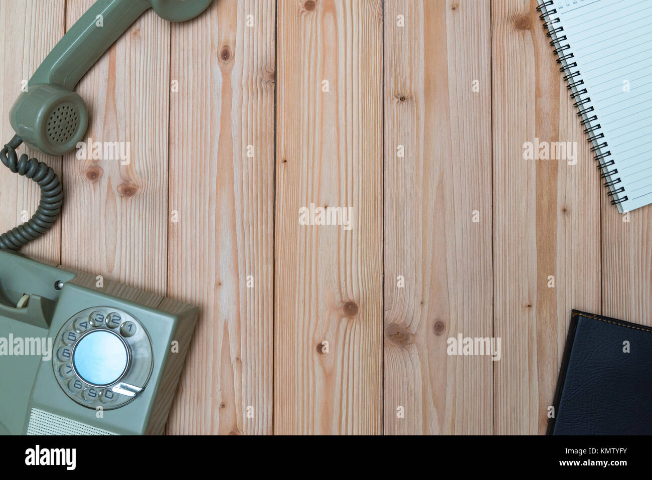 Retro rotary telephone or vintage phone with cable and white empty ...