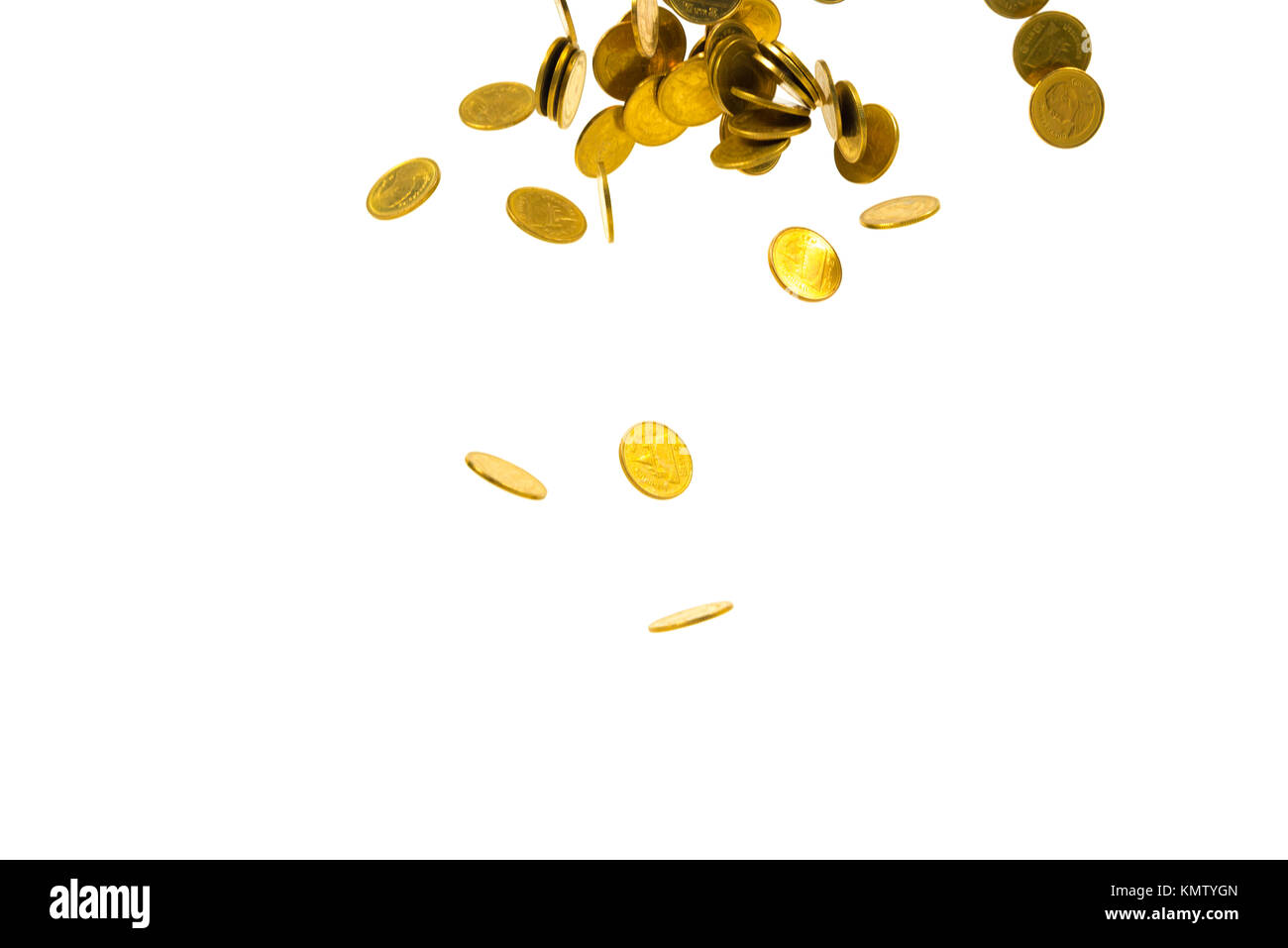 Falling gold coins money isolated on the white background, business ...
