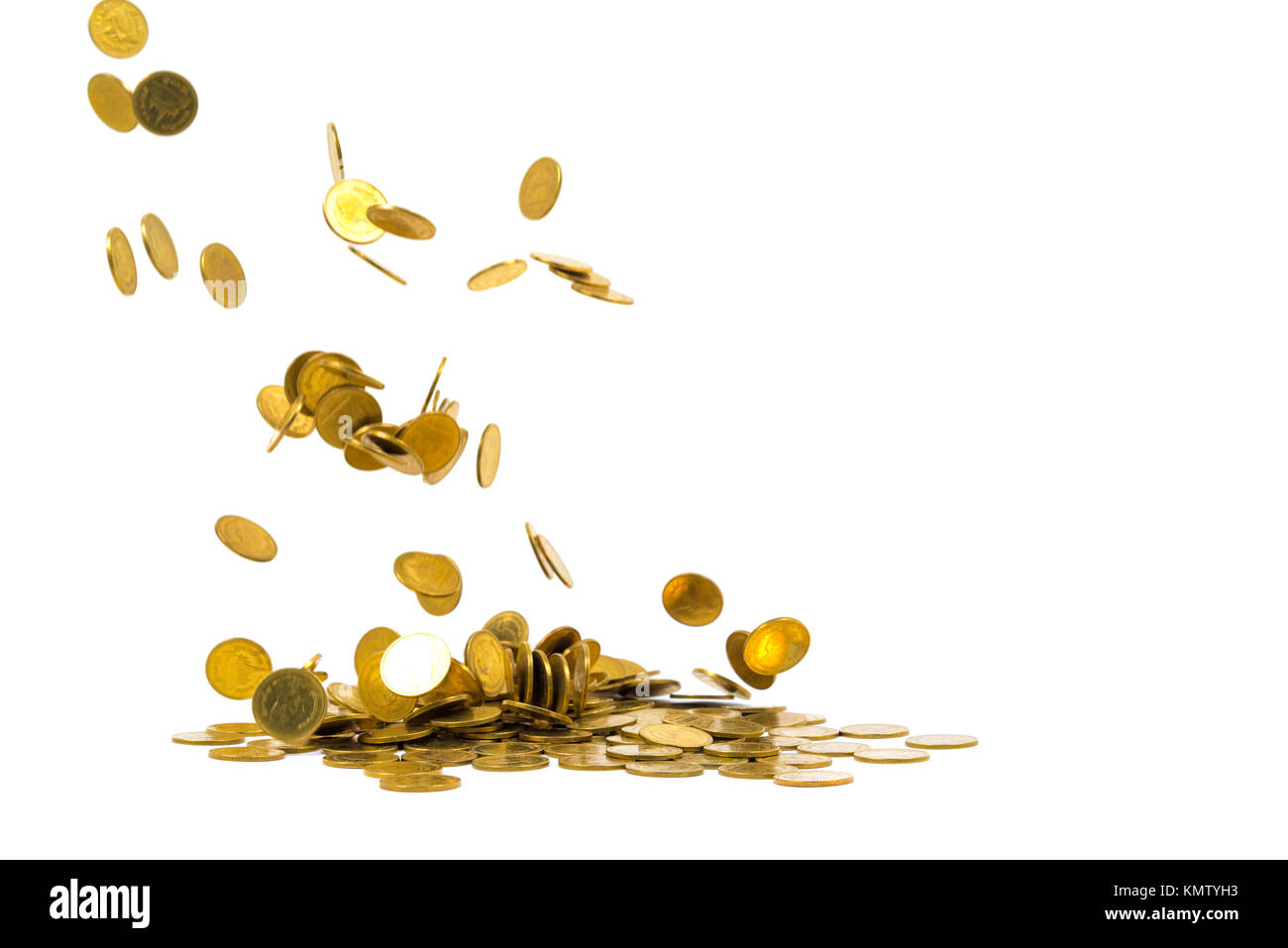 Falling gold coins money isolated on the white background, business ...
