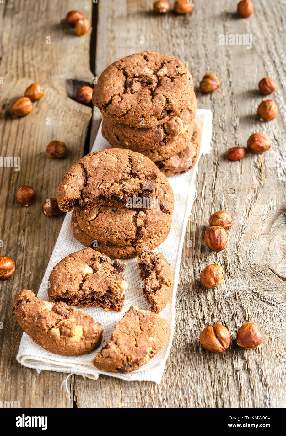Dark chocolate and hazelnut cookies Stock Photo - Alamy