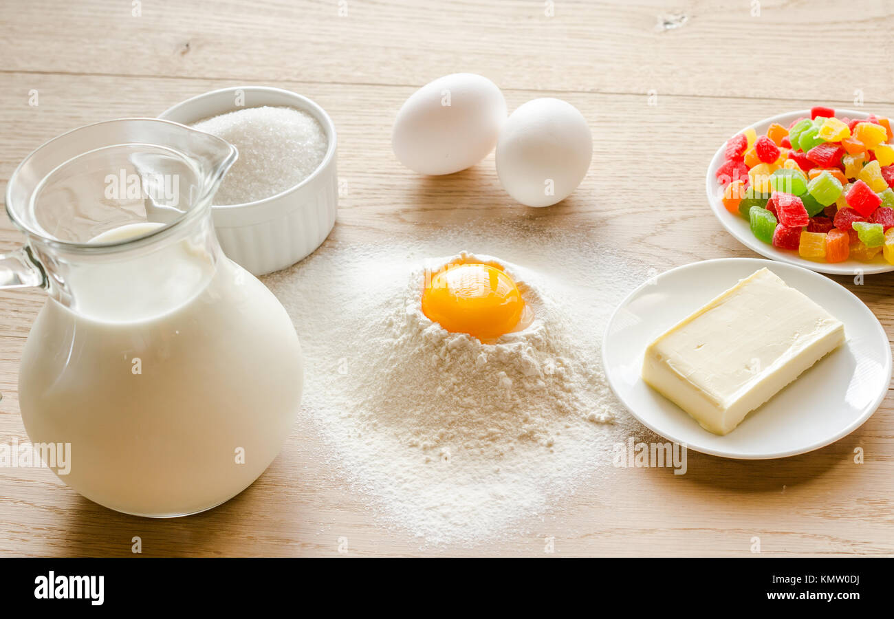 Basic ingredients for sweet bread (panettone Stock Photo - Alamy