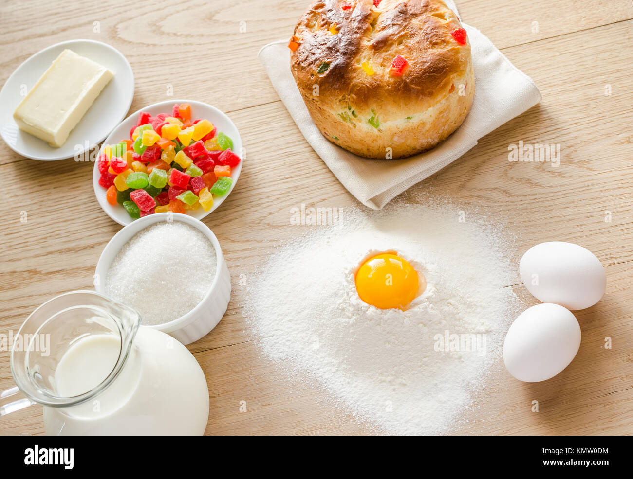 Basic ingredients for sweet bread (panettone Stock Photo - Alamy