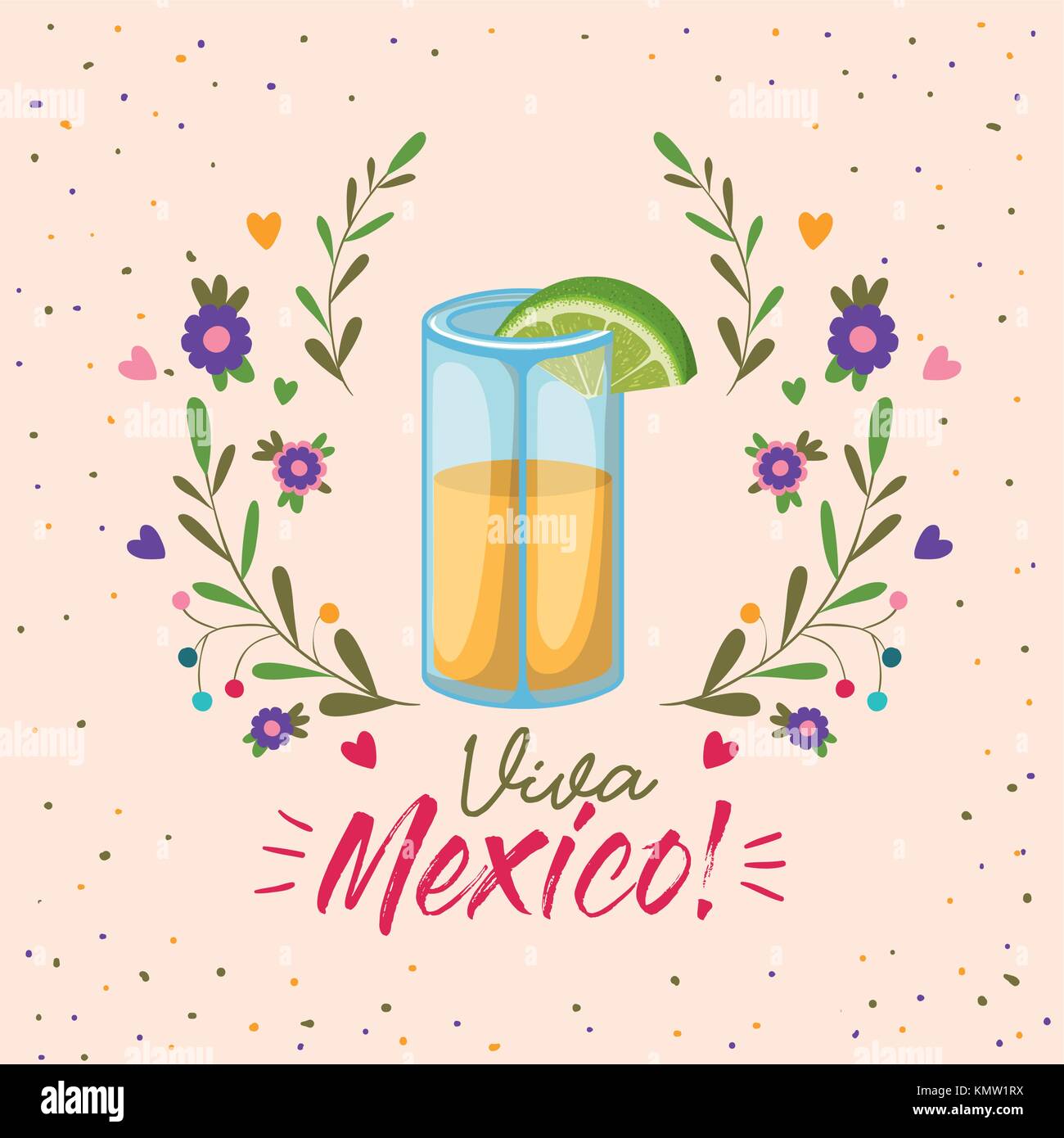 viva mexico colorful poster with tequila glass with lemon slice Stock ...