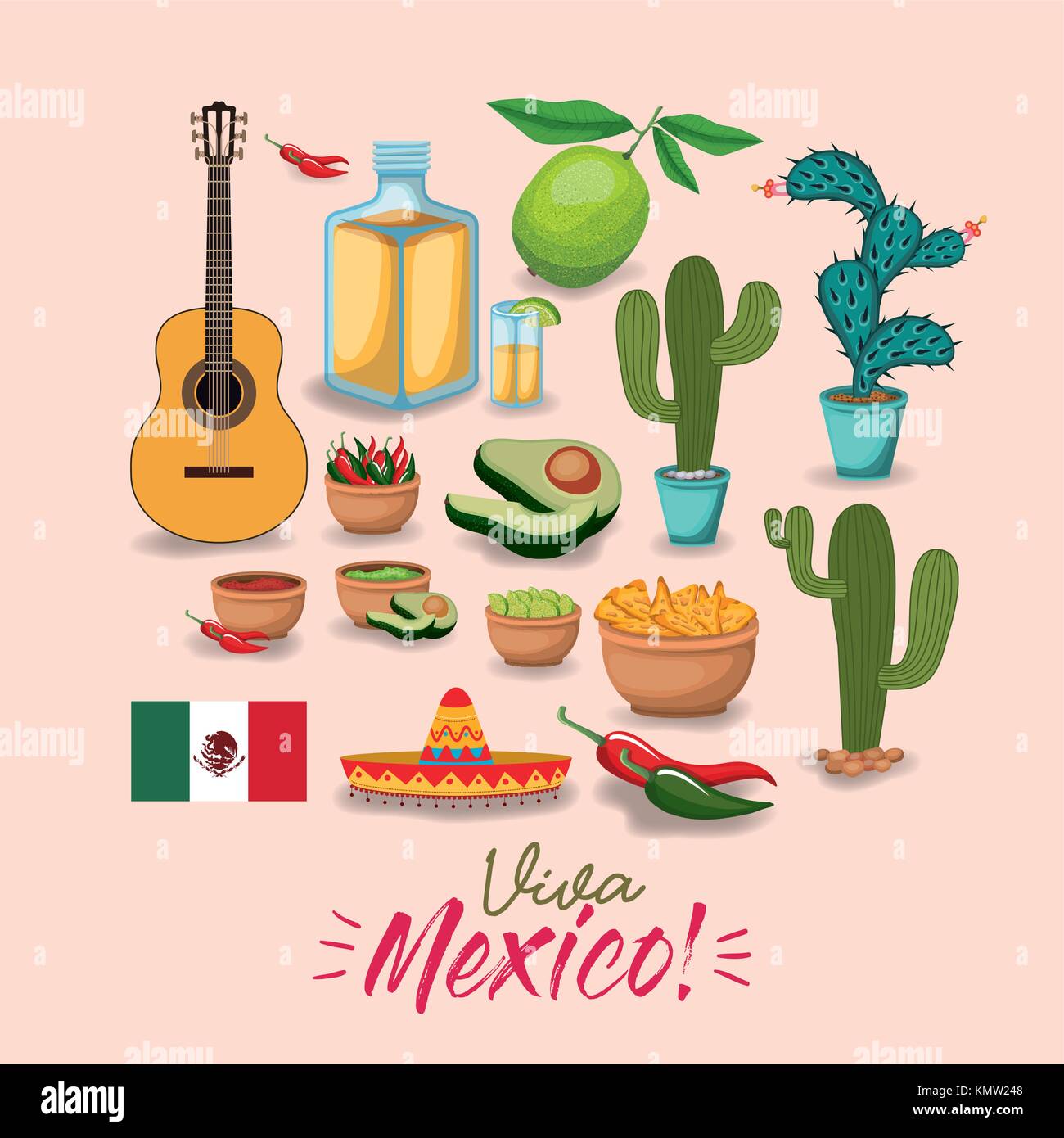 viva mexico colorful poster with traditional mexican elements Stock ...