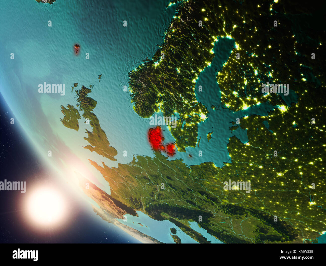Highlighted satellite image of denmark hi-res stock photography and images - Alamy