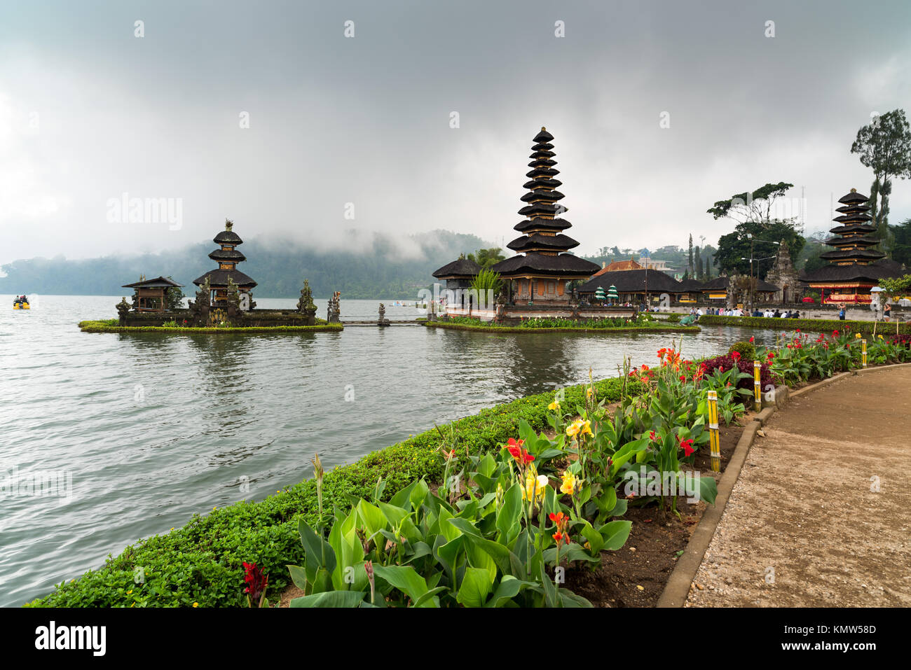 Pura Ulun Danu Bratan, Hindu temple on Bratan lake landscape, one of ...