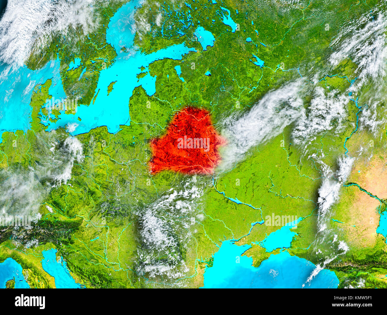 Belarus highlighted in red on planet Earth. 3D illustration. Elements ...