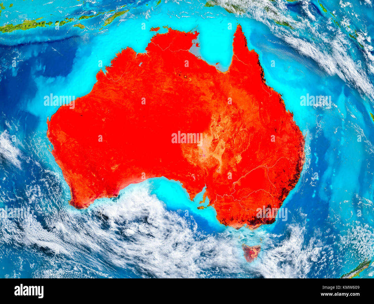 Australia highlighted in red on planet Earth. 3D illustration. Elements ...