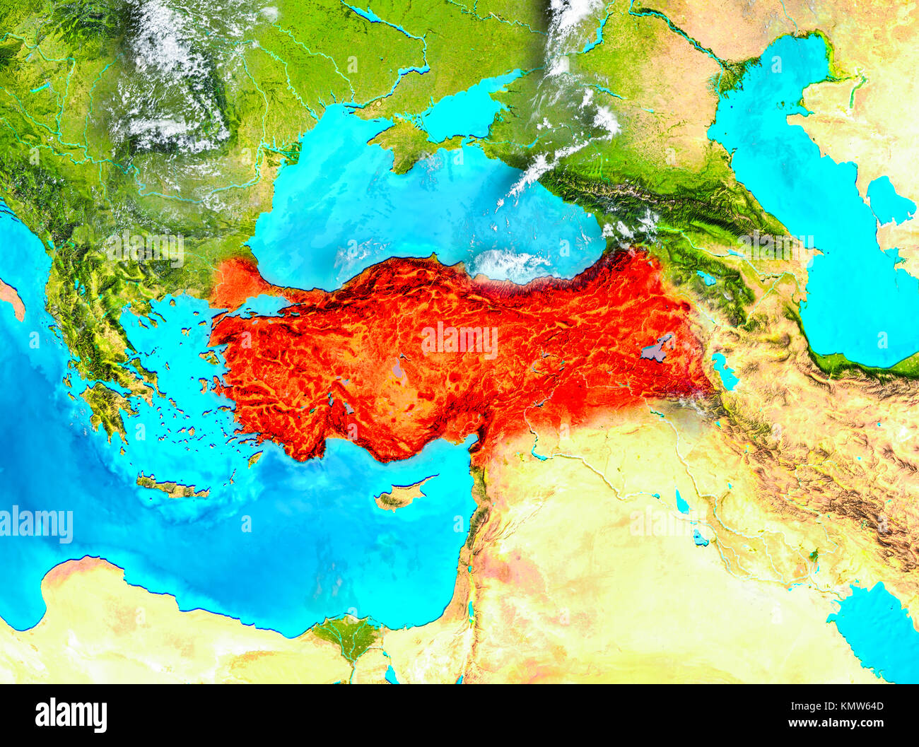 Turkey highlighted in red on planet Earth. 3D illustration. Elements of ...