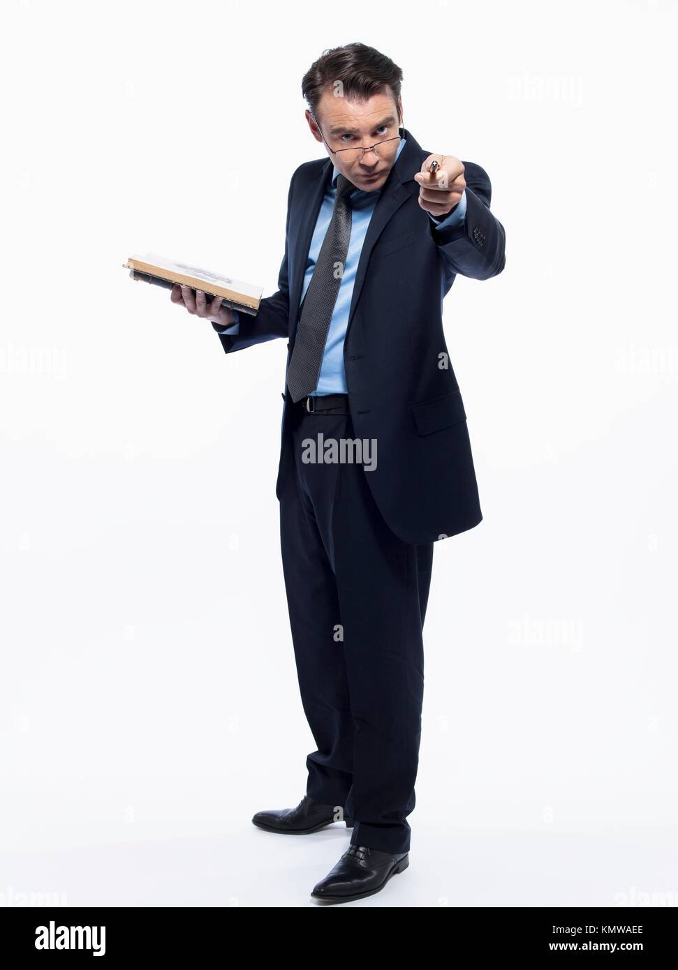 man caucasian teacher professor teaching isolated studio on white ...