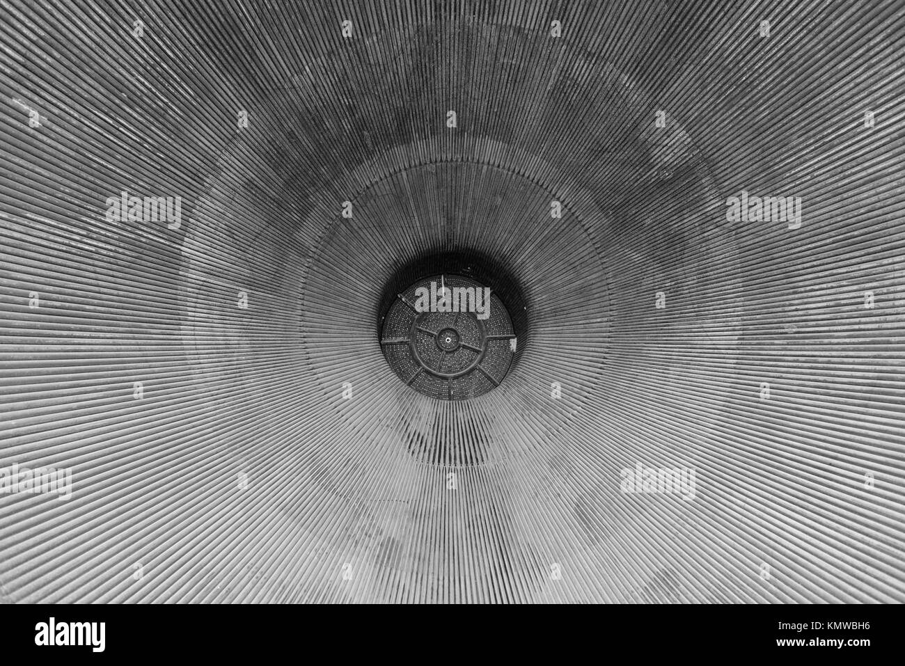 Interior close up of rocket engine booster cone assembly, circular cone ...