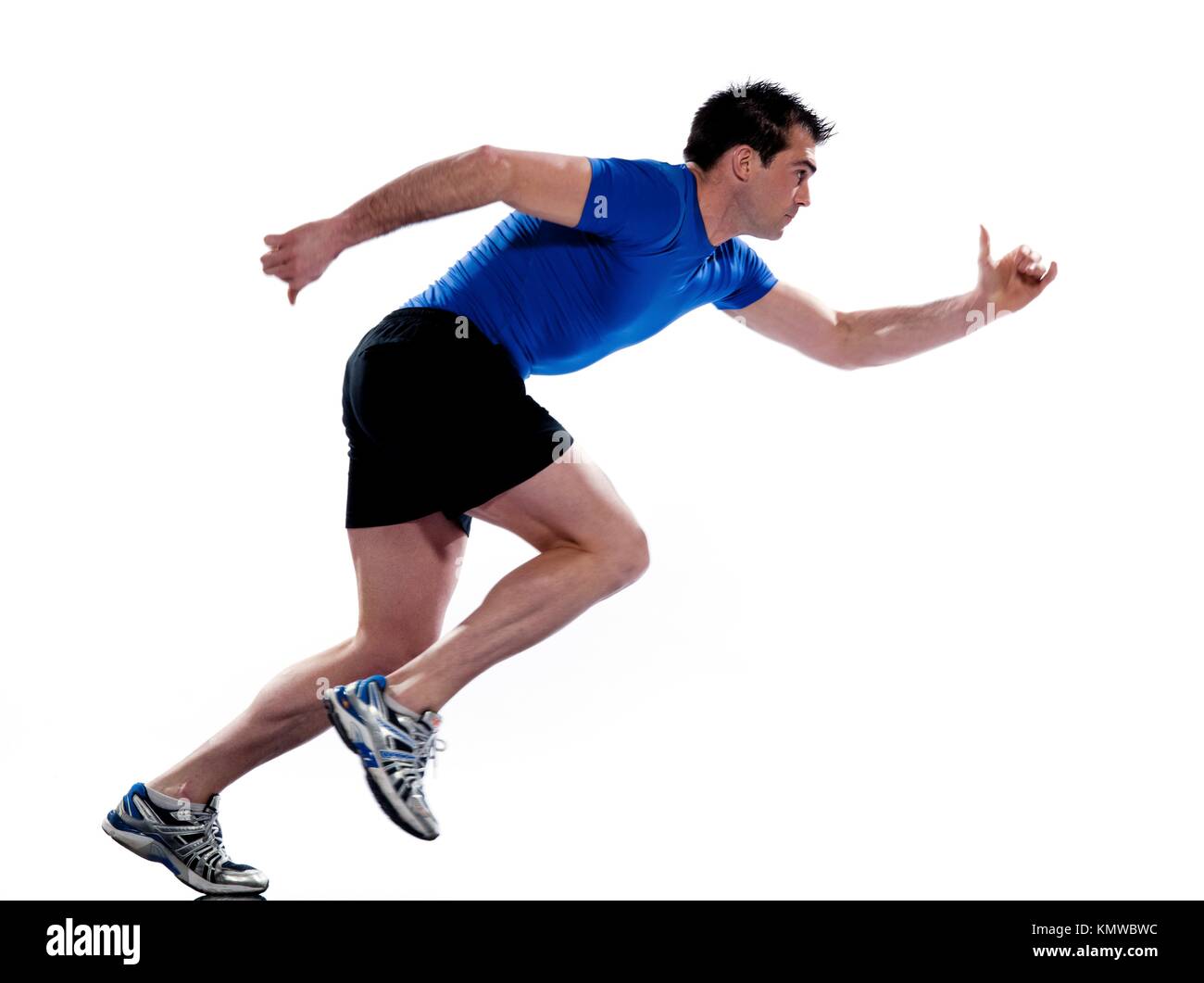 man running on studio white isolated background Stock Photo - Alamy