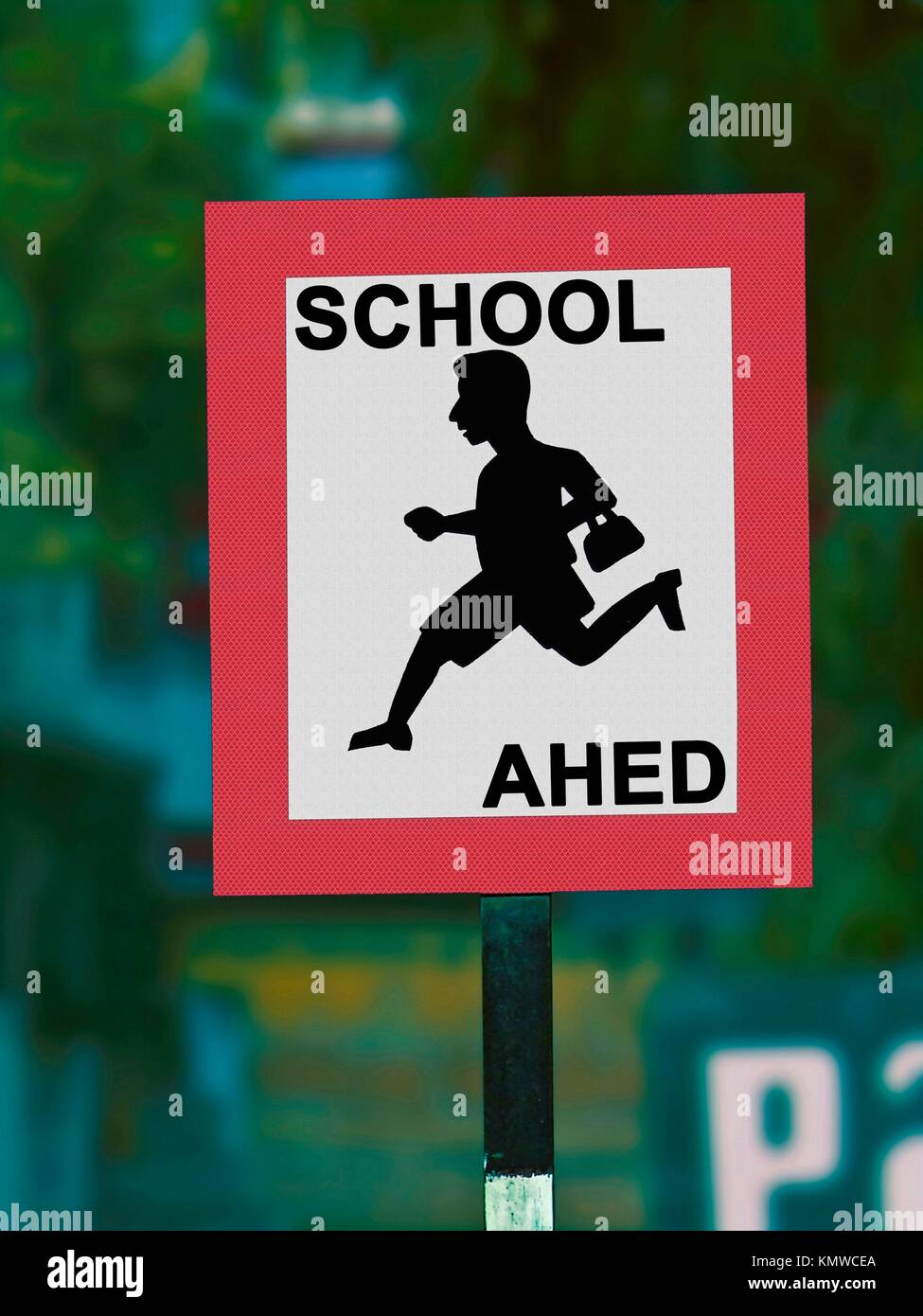Road signboard indicating school ahead Stock Photo - Alamy