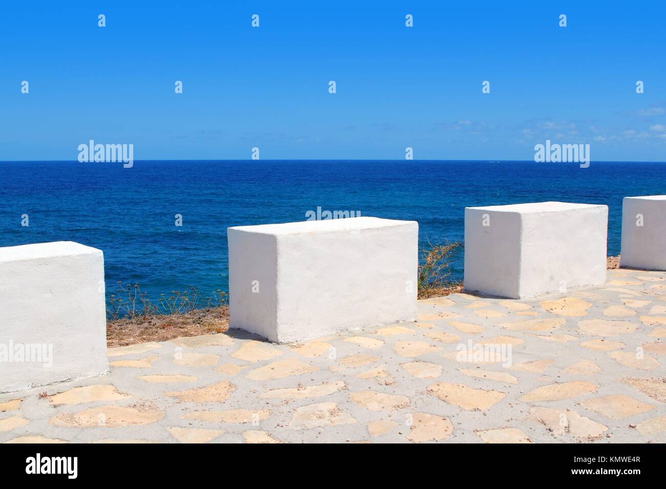 Mediterranean sea coastal view white milestones in Spain Stock Photo ...
