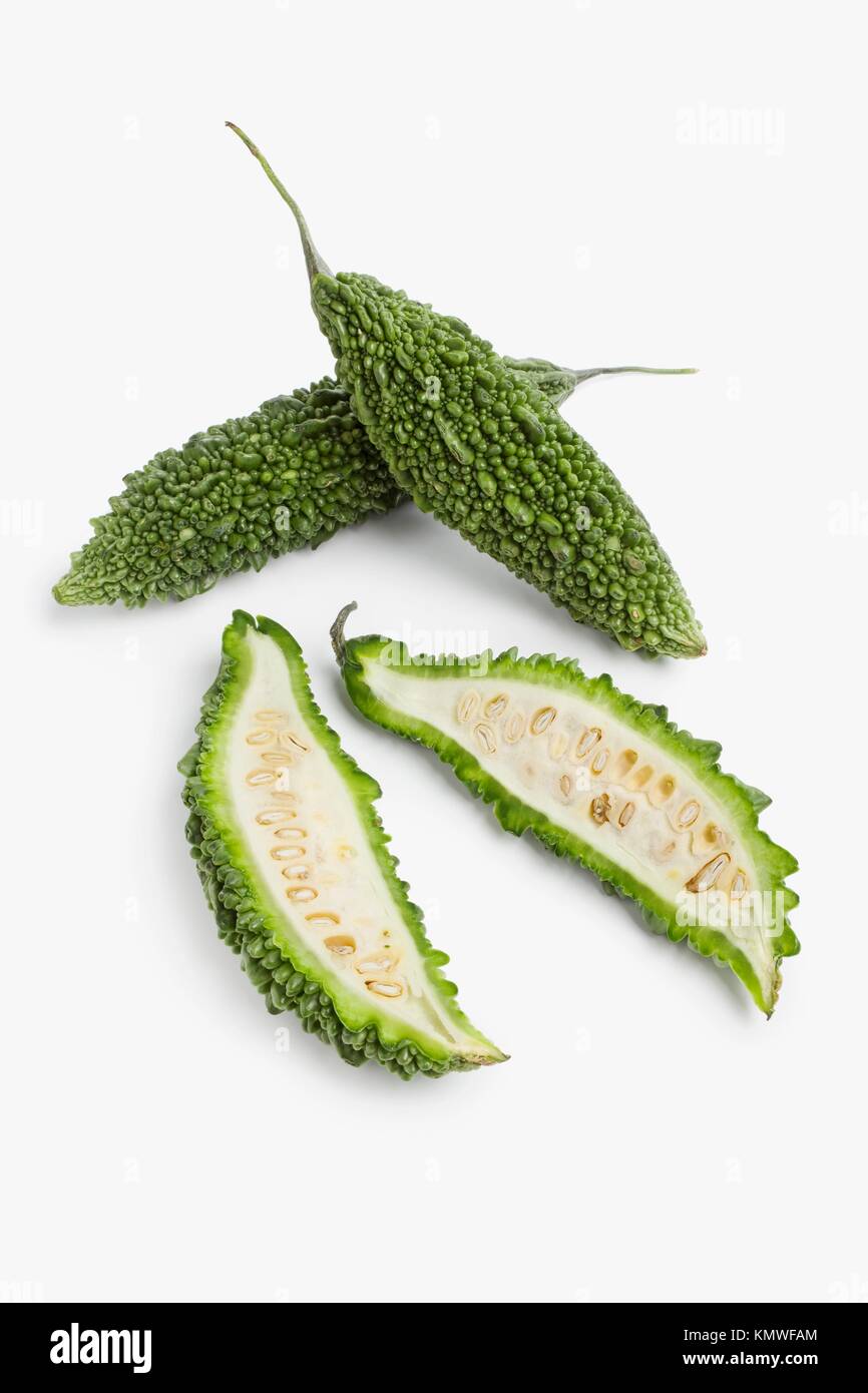 Whole and partial fresh bitter melon Stock Photo - Alamy