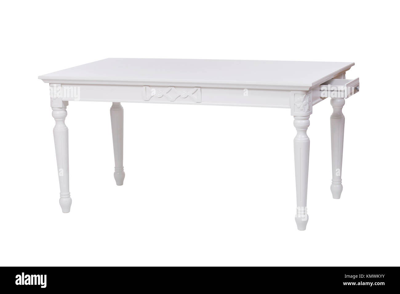 Elegant white table with an open drawer, with clipping path Stock Photo ...